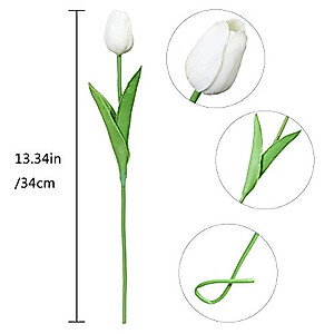Nubry 30pcs Artificial Tulip Flowers Fake Real Touch Tulips Flower Bouquet for Wedding Arrangements Centerpieces Home Decoration (White)