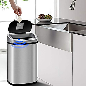Kitchen Trash Can Garbage Can Waste Bin 13 Gallon Trash Can Stainless Steel with Lid Touch Free Automatic Sensor Garbage Bins 50 Liter Large Capacity Garbage Can for Home Bathroom Office Bedroom