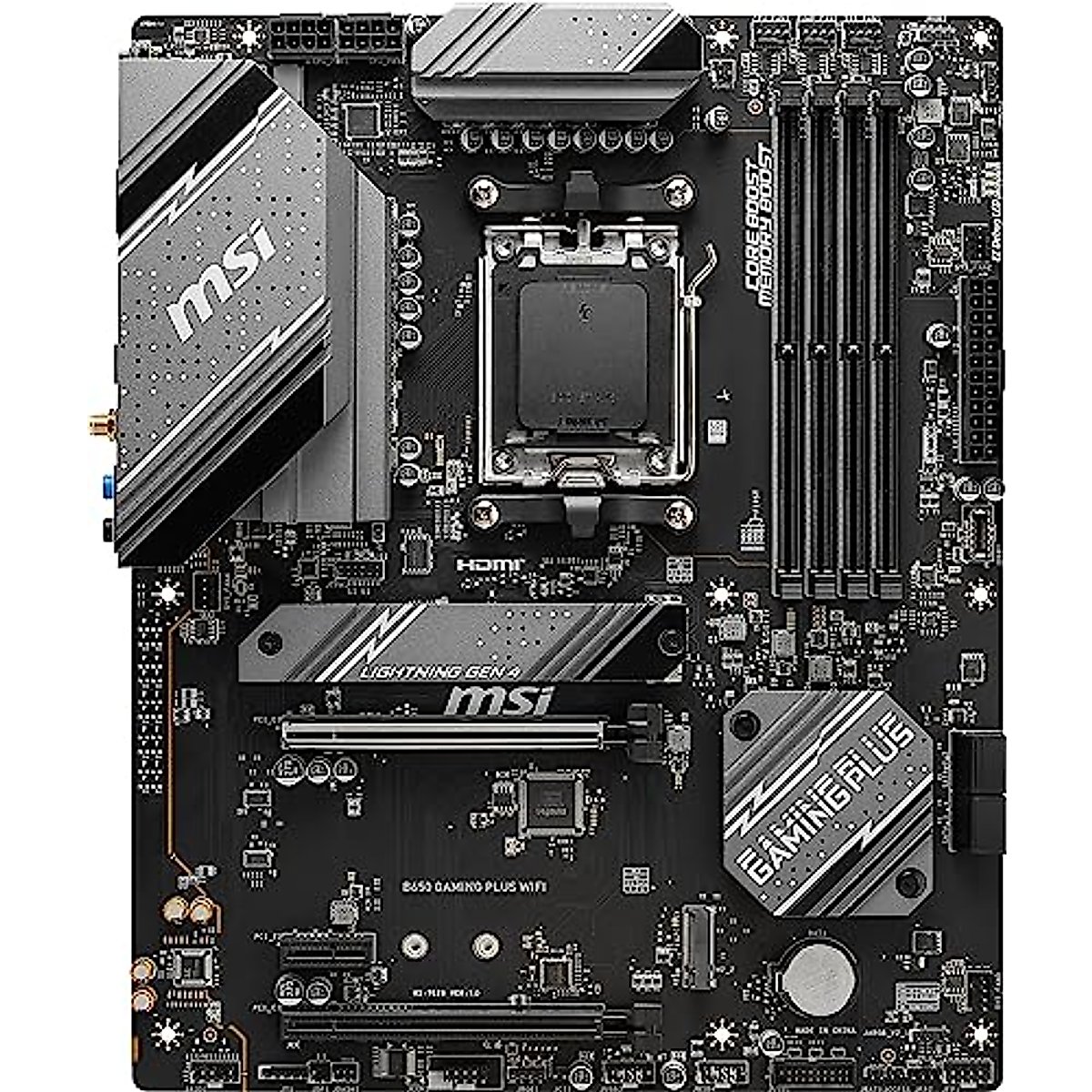 MSI B650 Gaming Plus WiFi Gaming Motherboard (AMD AM5, ATX, DDR5, PCIe 4.0, M.2, SATA 6Gb/s, USB 3.2 Gen 2, HDMI/DP, Wi-Fi 6E, Bluetooth 5.3, AMD Ryzen 7000 Series Desktop Processors)
