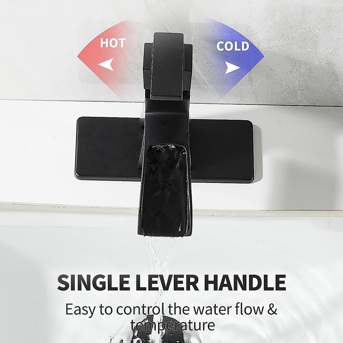 Sanliv Black Waterfall Bathroom Faucet, One-Handle Bathroom Faucets for Sink 1 or 3 Hole, Matte Black Vanity Faucet, Single Hole Restroom Sink Faucet with Pop Up Drain