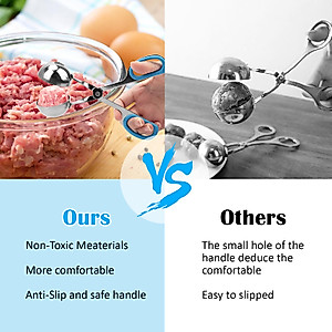 Meatball Maker, AHIER 2PCS None-stick Meatball Scoop Ball Maker with Detachable Anti-Slip Handles, Stainless Steel Meat Baller Cake Pop Scoop for Kitchen (1.38"&1.78")