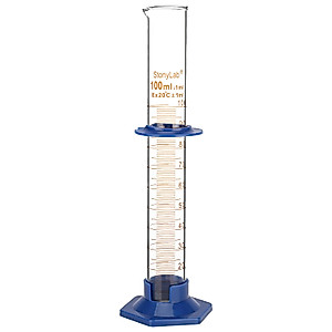 stonylab Graduated Cylinder, Laboratory Borosilicate Glass Graduated Measuring Cylinder with Plastic Hexagonal Base and Protective Collar, 100 ml