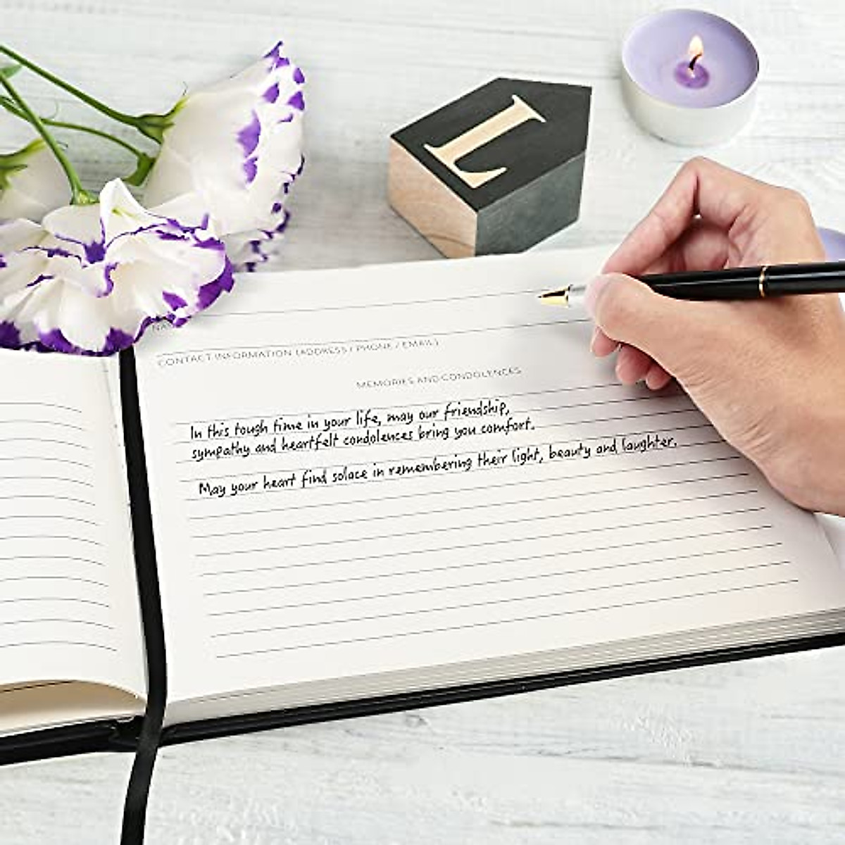 LotFancy Funeral Guest Book, in Loving Memory Memorial Service Guest Book, 130 Pages, Space for Name, Address, Memories, Hardcover, with Black Pen and Table Sign