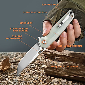 SUMACO Folding Knife Stonewash D2 Steel Balde G10 pocket knife for men Tactical knife Handle Pocket Knife EDC 3.35" survival knives hunting camping