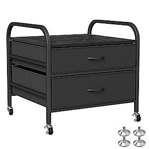 KirKical 22 Inch Mini Fridge Stand with Storage, 2 Drawer Rolling Cart with Metal Frame, Rustic Style Mini Fridge Organizer Stand Side Table for Home Kitchen Dorm, Vintage Wood