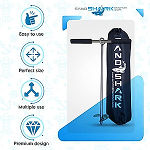 SandShark 18 inch Lite Series Boat Anchor - Shallow Water Anchor Pole - Jet Ski Anchor, Kayak Anchor, Pontoon Boat Accessories for Beach and Sandbar - 316 Stainless Steel w/Handle and Padded Case