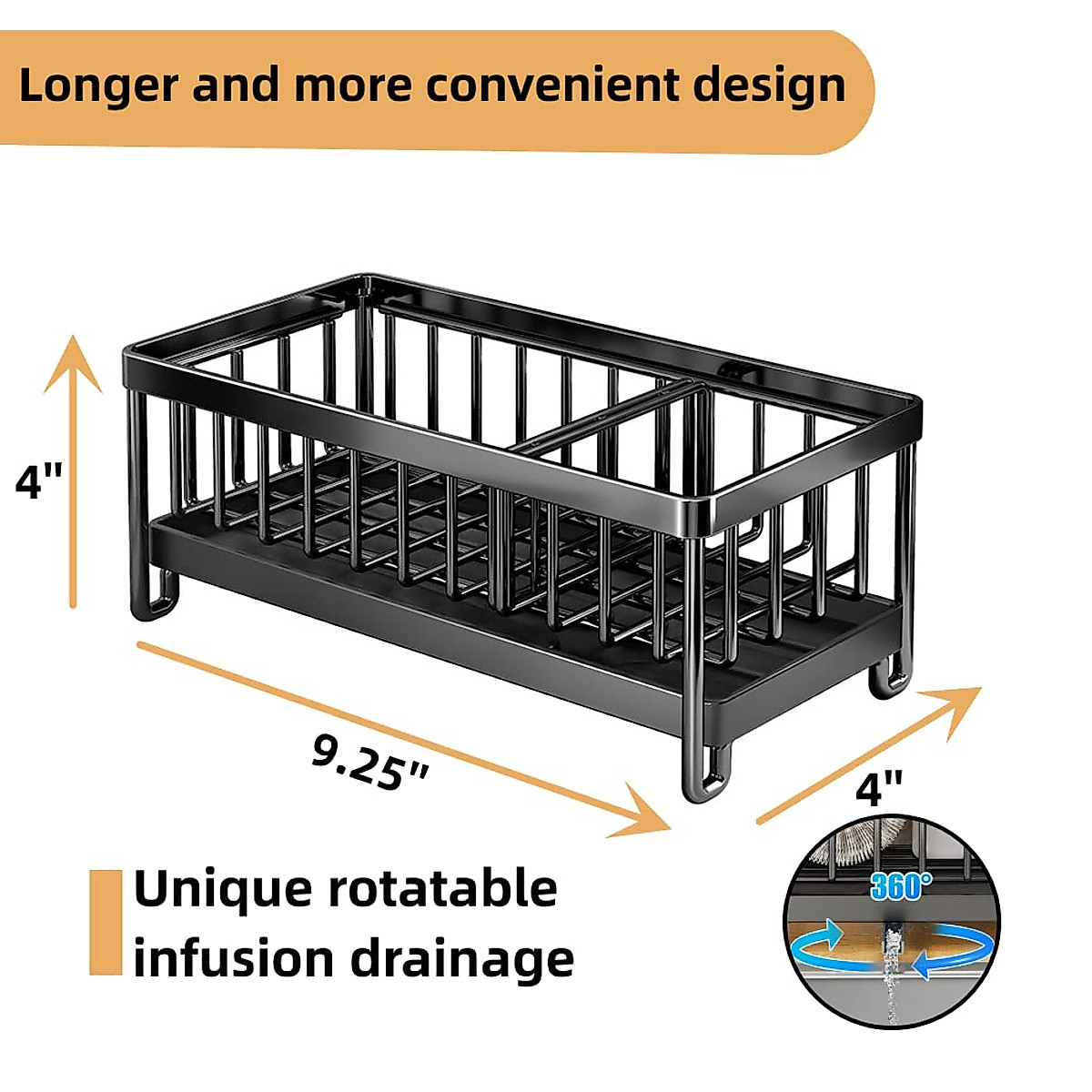 DMJWAN Kitchen Sink Caddy Sponge Organizer, 304 Stainless Steel Holder for Sink,Countertop with Removable Drain Tray with Diversion Drainage.