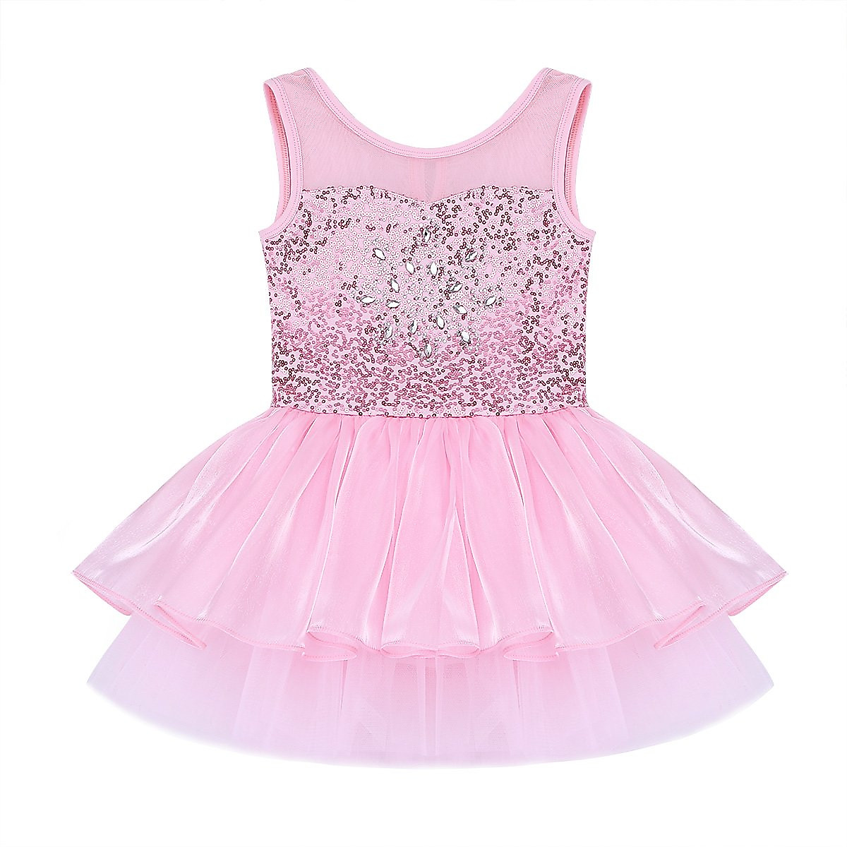 YiZYiF Kids Girls' Sequin Ballet Dress Dancewear Costume with Chiffon Leotard (10, Tutu Pink)