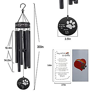 Pet Memorial Wind Chime, 30 Inches Paw Print Pet Remembrance Gift to Honor and Remember a Dog, Cat, or Other Pet, Premium Metal Wind Chime, Black