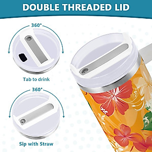 ALAZA Tropical Floral Yellow 40 oz Tumbler Water Bottle with Straw Lid and Handle,Reusable Insulated Stainless Steel Cup for Women Men Travel Car Cup Holder