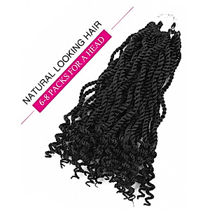 TOZIKA Wavy Senegalese Twist Crochet Hair 12 Inch for Black Women Pre-twisted Kids Crochet Hair 6 Packs Braids Ends Synthetic Hair Extension(1B#)