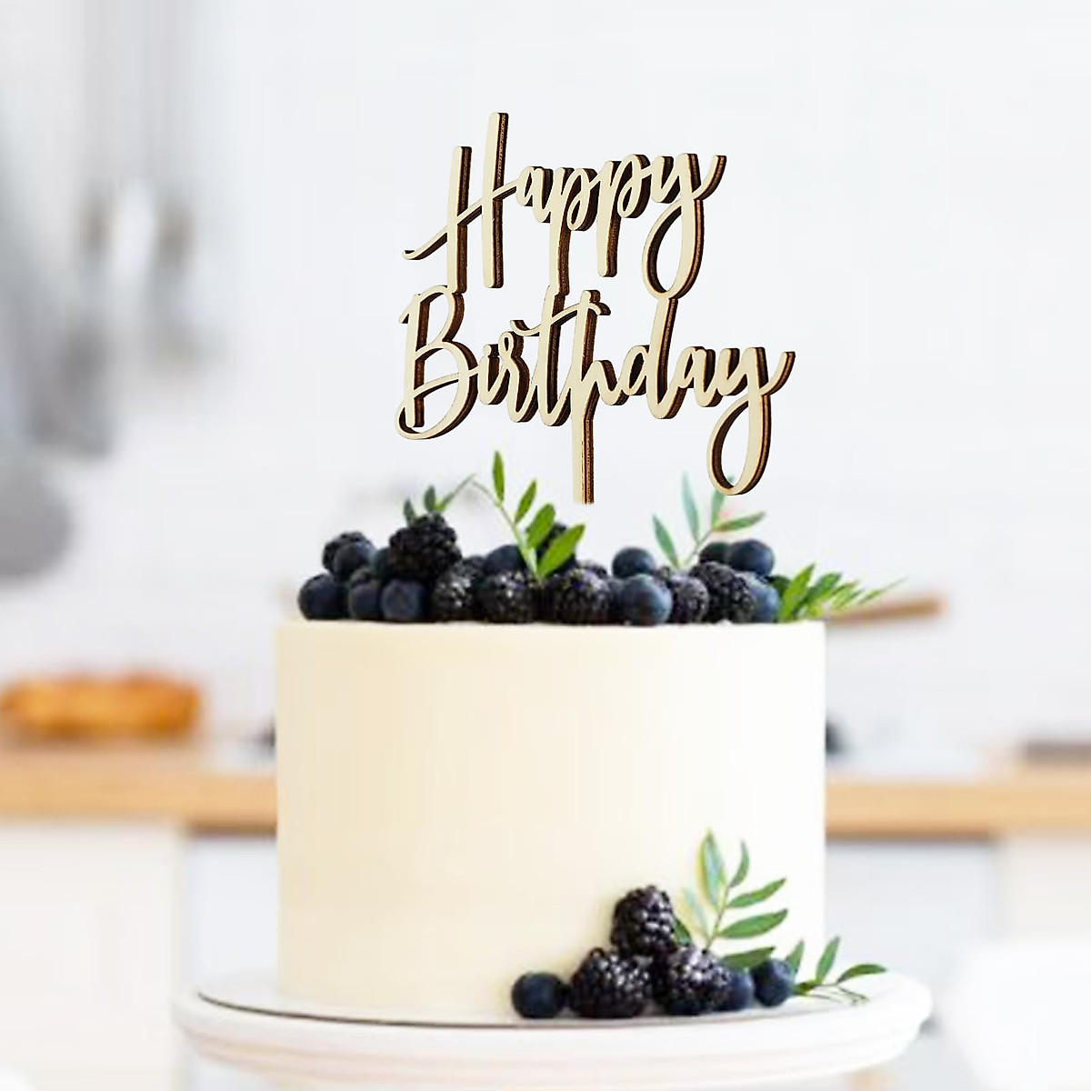 CC TOWN Wooden Happy Birthday Cake Toppers, Birthday Party Decoration Supplies, Premium Quality Decoration(Design 02)