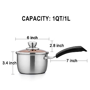 TeamFar 1qt Saucepan, Stainless Steel Sauce Pan with Lid, Milk Pan Cookware Professional with Long Heatproof Handle, Non Toxic & Healthy, Rust Free & Dishwasher Safe