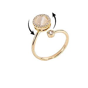 COLORFUL BLING Anti Stress Spinner Fidget Stackable Ring Adjustable Rotatable Meditation Crystal CZ Anxiety Relief for Women Wedding Engagement Jewelry-Opal