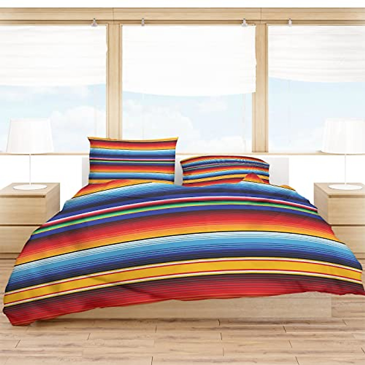 Twin Comforter Covers Sets Colorful Mexican 4 Piece Duvet Cover Set Lightweight Microfiber Soft Bedding Set for Adult Teen, Red Orange Blue Tribe Ethnic