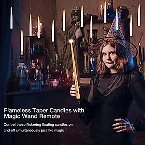 Flameless Candles with Magic Wand Remote for Halloween Decor, 6.6" Floating Candles Battery Operated Hanging Window Candles, Warm Light Flickering LED Candles for Home Christmas Decorations (12 pack)