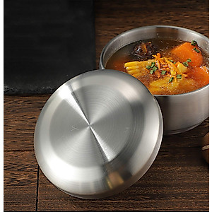 UPTALY Set Of 4 Food Grade 18/10 Stainless Steel Bowls With Lids (Silver, 4.9'' x 3.1''), Thicken Cereal Bowl With Saucer, Double-walled Steamed Soup Bowls, Children's Meal Bowl, Korean Kimchi Bowl