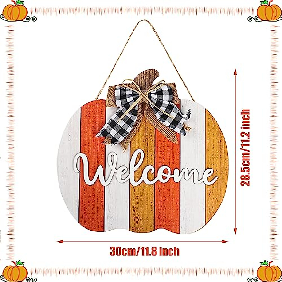 Fall Pumpkin Welcome Sign Thanksgiving Pumpkin Wood Hanging Sign Autumn Front Door Wood Signs for Fall Party Thanksgiving Harvest Home Decor