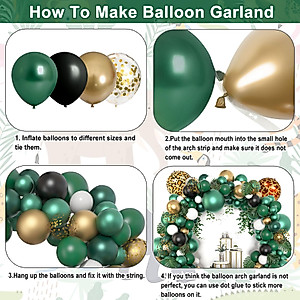 150Pcs Jungle Safari Green Balloons Garland Arch Kit, Emerald Dark Green Gold Animal Foil Balloon Tropical Palm Leaves for Safari Baby Shower Birthday Decorations for Boys Wild One Party Supplies