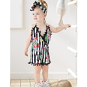 SAPGEJJDJFGE Toddler Baby Girl Clothes Backless Shorts Romper Tassel Jumpsuits Summer Outfit Set with Headband Flamingo 3-4T
