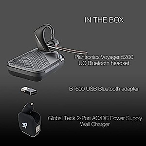 Poly Plantronics Voyager 5200 UC Bluetooth Headset Bundle - GTW Wall Charger, USB Dongle, Plantronics Charging Case 206110-01-B, for Avaya J179, Smartphones, PC, MAC, Tablet, Softphones, Zoom, Webex