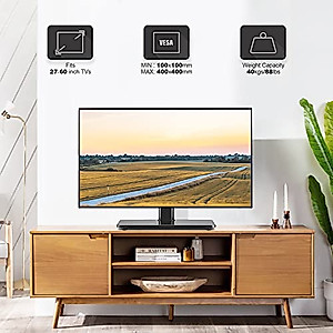 5Rcom Universal TV Stand, Height Adjustable Table Top Swivel TV Stand w/Tempered Glass Base for 27 32 37 40 43 46 50 55 60 inch Flat Screen TVs, Holds up to 88 lbs, TV Stand with Mount