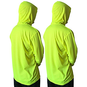 NY GOLDEN FASHION Hi Vis High Visibility T Shirt Long Sleeve Safety Construction Work Shirts with Hood (2Pcs Neon Yellow, XL)