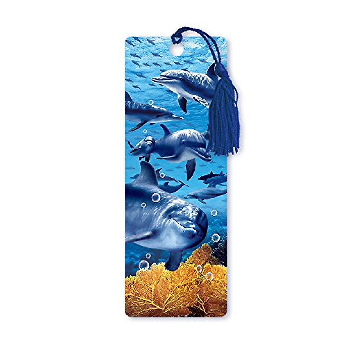 Dimension 9 3D Lenticular Bookmark with Tassel, Blue Dolphins Featuring Gold Coral Reef (LBM035)