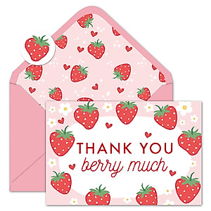 Whaline 24 Pack Strawberry Thank You Cards Bulk Pink Fruit Greeting Cards with Envelopes Stickers Blank Note Cards for Summer Wedding Birthday Baby Shower Party Supplies, 4 x 6 Inch