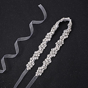 WEZTEZ Crystal Bridal Belt Handmade Wedding Sash with Rhinestones Pearls Belt for Bridal Gowns (Silver-Organza White)