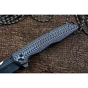 TwoSun TS16 G10 Handle Folding Knife D2 blade Flipper Fast Opening Pocket Survival with Clip, black&white