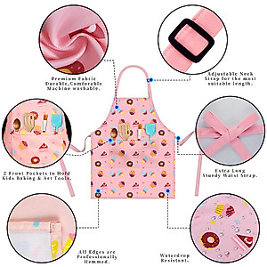DEABOLAR Kids Aprons for Girls Toddler Donut Aprons with Pockets for Kids Cooking Baking Painting Crafting Art Gardening Adjustable, Machine Washable
