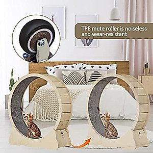 Homegroove Cat Exercise Wheel for Indoor Cats, Cat Running Wheel with Carpeted Runway, Cat Sport Treadmill Wheel for Kitty’s Longer Life, Fitness Weight Loss Device, 39.3" H Natural Wood Color(M)