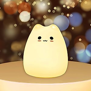 wokuya Cute Cat Night Light for Kids,Kawaii Silicone Nursery Kitty Night Light for Bedroom,7-Color Changing,Ideal Gifts for Toddler Children Teenage Girls Halloween Christmas