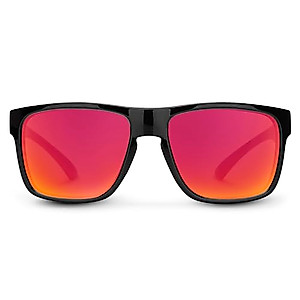 Suncloud Rambler Polarized Sunglasses – 100% UV Protection – Comfortable Fit, Trendy Design – for Men & Women – Black Frames & Red Mirror Lens