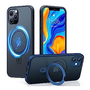 TORRAS Magnetic UPRO Ostand Designed for iPhone 12 Case & iPhone 12 Pro Case, Compatible with Magsafe Ring Stand, Military Grade Drop Protection, Shockproof Hard Translucent Slim 12 Phone Case, Black