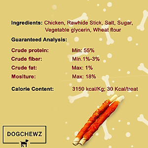 DOGCHEWZ™ Premium Chicken Wrapped Rawhide Twists for Dogs - Size 1 LB Bag (45-50 Pieces) - All Natural Human Grade Dog Chew - No Artificial Flavors or Preservatives, Whole Dehydrated Chicken