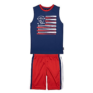 Spalding Boys Americana Athletic Active Mesh Muscle Tank Top and Shorts Set, Navy Blue, 4