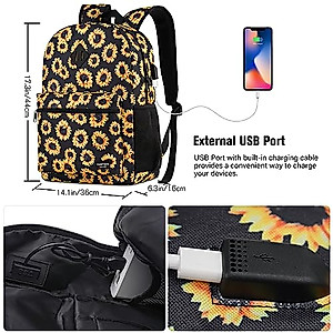YAMTION School Backpack,Sunflower Bookbag Men and Teen Boy Schoolbag with USB Charging Port for High School College Office Work Travel