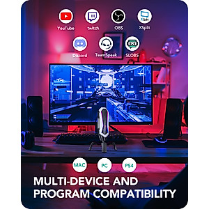 PoP voice USB Microphone, Condenser Gaming Mic for PC, PS4 and Mac, with Tap-to-Mute Sensor and Tripod Stand, Best for Games, Streaming, Podcasts, Twitch, YouTube, Discord, OBS, TeamSpeak