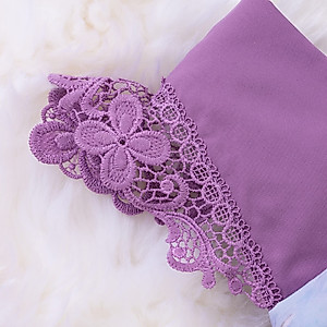 Newborn Infant Baby Girl Easter Outfit Toddler Lace Sleeveless V Neck Romper Bunny Print Dress+Headband Summer Clothes (Purple, 3-6 Months)