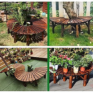 Outdoor Tree Bench,Wooden Semicircular Garden Bench Weatherproof Wrap Around Park Bench Semi Circle Garden Benches for Yard/Porch/Lawn/Patio (1pcs)