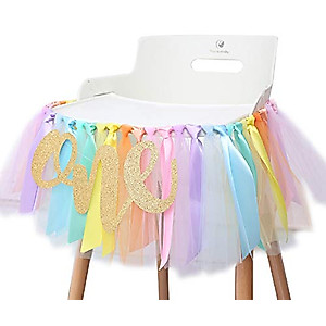 Pastel Rainbow High Chair Banner for 1st Birthday - Party Supplies for Highchair Tutu Skirt, First Birthday with One Pennant,Rainbow Birthday Decorations for Girls (Rainbow Banner)