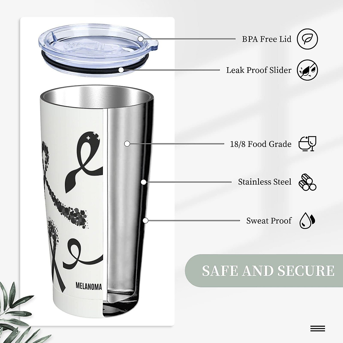 Uniwneds May Is Melanoma Awareness Month Mugs Stainless Steel Tumbler With Lid And Straw 20 Oz Insulated Travel Coffee Mugs Cap Bottle Gifts For Women Men