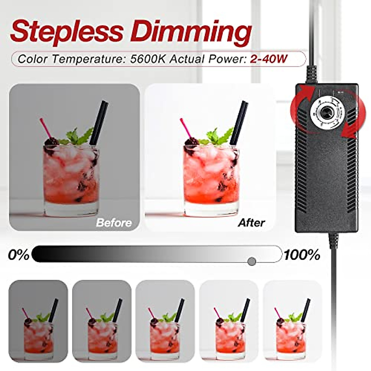 Aureday Photo Studio Light Box, 20''×20'' Dimmable Photo Lightbox for Product Photography, Proffessional Shooting Tent with 80pcs Led Lights and 5 Colored Backdrops