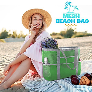 EASYFUN Beach Bag Large Mesh Beach Bag Lightweight Beach Tote with 9 Pockets Foldable Vacation Trip Essentials