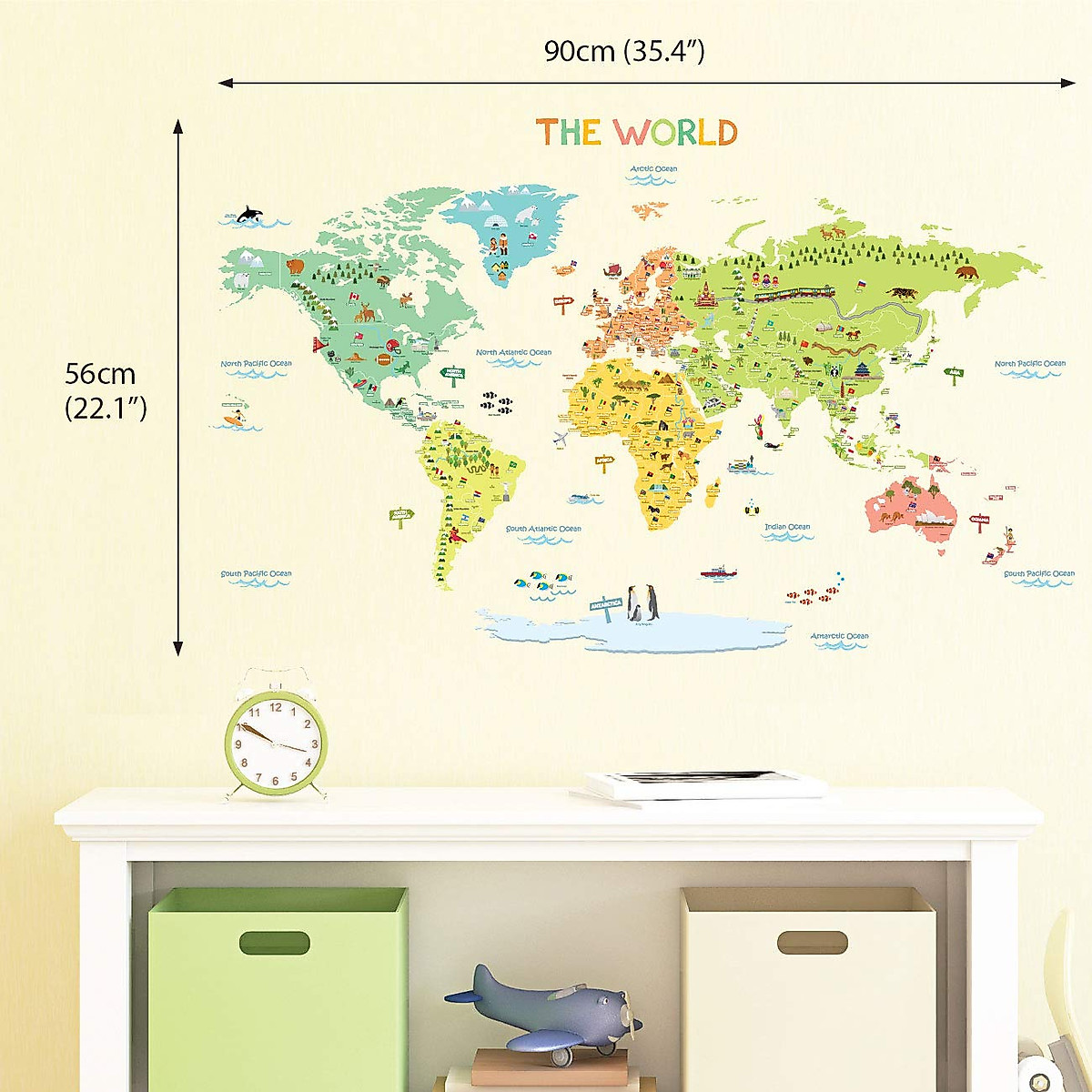 DECOWALL DWL-1616S Colourful World Map Kids Wall Stickers Wall Decals Peel and Stick Removable Wall Stickers for Kids Nursery Bedroom Living Room (Medium) d?cor
