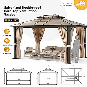 Jolydale 10X13 Hardtop Gazebo, Aluminum Frame with Double Mesh Screen, UV Protection, Suitable for Patios, Decks, Gardens, Lawns and Pools