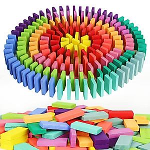 MCPINKY 360 PCS Colorful Wooden Domino Blocks, 12 Bulk Domino Blocks Racing Toy Educational Tile Game for Kids Birthday Party Favor