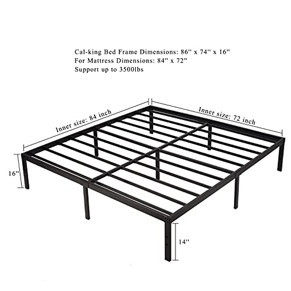 Homdock Cal King Size Bed Frame-16 Inch Metal Platform Mattress Foundation/Sturdy Strong Steel Structure 3500 lbs Heavy Duty/Noise Free/None Slip/No Box Spring Needed/Black Finish
